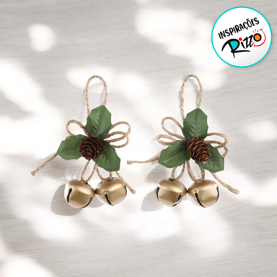 Enfeite para Pendurar Natal - Guizo Ouro com Arranjo - 11cm - 2 ...