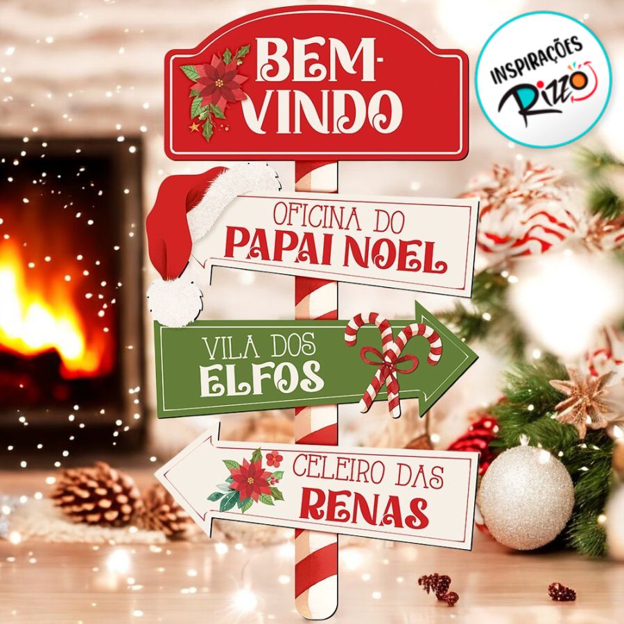 Placa Decorativa ''Bem-Vindo Oficina do Papai Noel'' - 23,5x43,5 - Ref ...