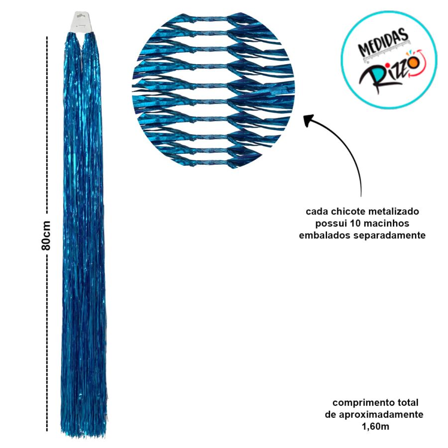 Chicote Metalizado Franja Carnaval 80cm - Azul Turquesa - 1 unidade ...
