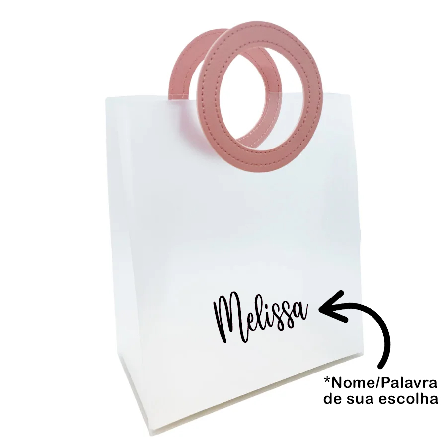 Sacola PVC com Alça Redonda de Couro Rosa Personalizada com Nome ...