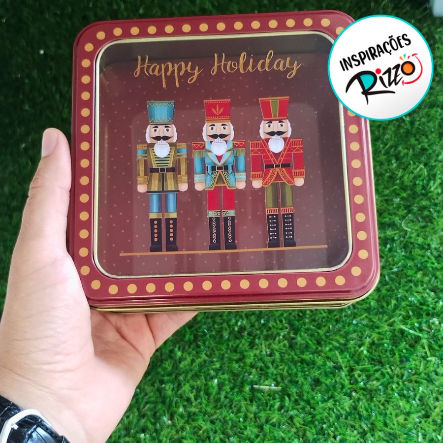 Lata De Metal De Natal Com Visor - Happy Holyday - 15cm - 1 unidade ...