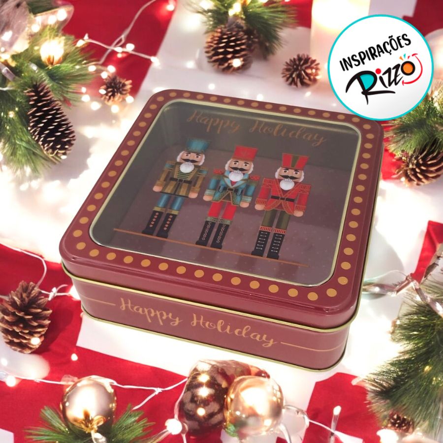 Lata De Metal De Natal Com Visor - Happy Holyday - 15cm - 1 unidade ...