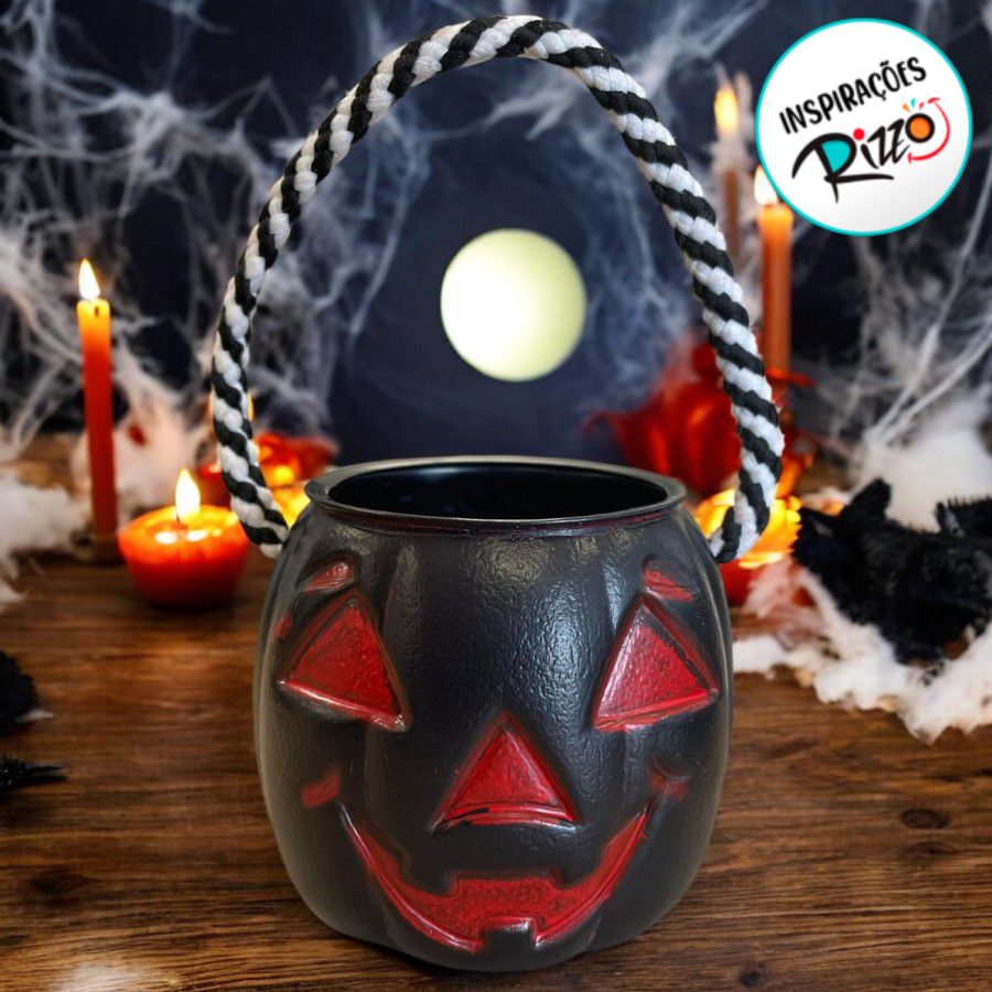 Cesta Caldeirão de Halloween Preta Pequena - 8cm - 1 unidade - Rizzo - Rizzo Embalagens