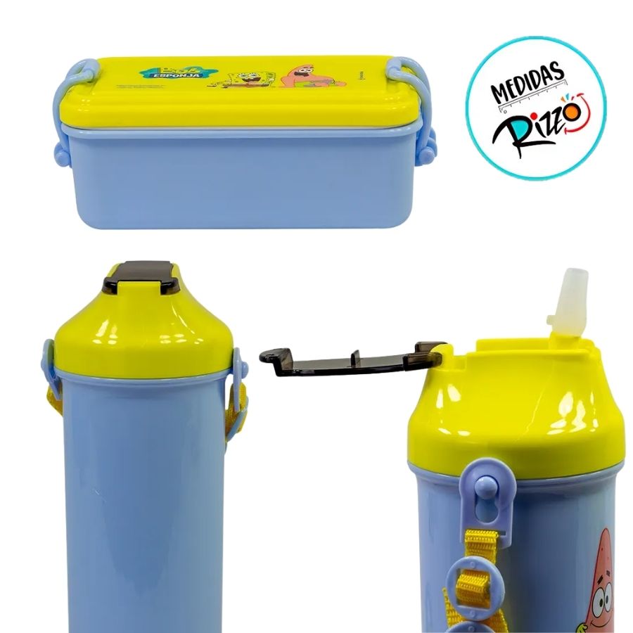 Kit Garrafa 500ml e Marmita 620ml - Bob Esponja - 1 unidade - Rizzo - Rizzo Embalagens