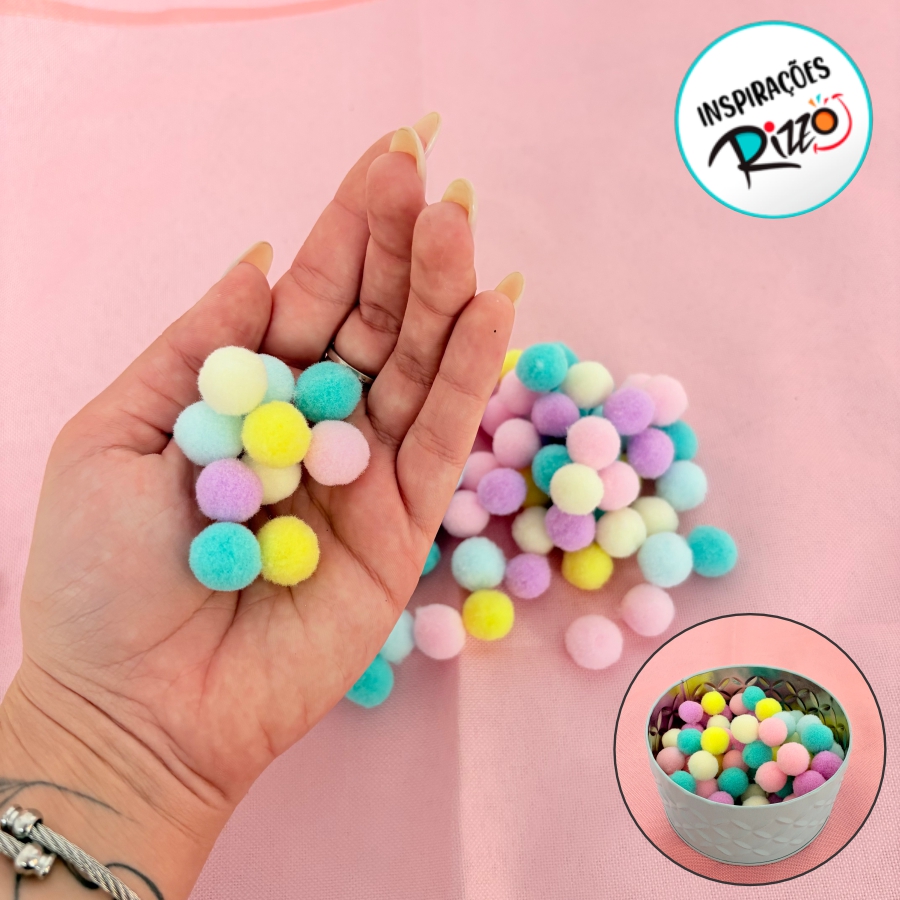 Pompom Multicolor Candy - 15mm - 100 unidades - Rizzo - Rizzo Embalagens
