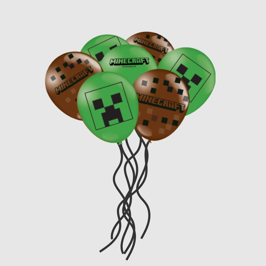 Balão de Festa Decorado Especial 9" 23cm - Minecraft - 25 unidades ...