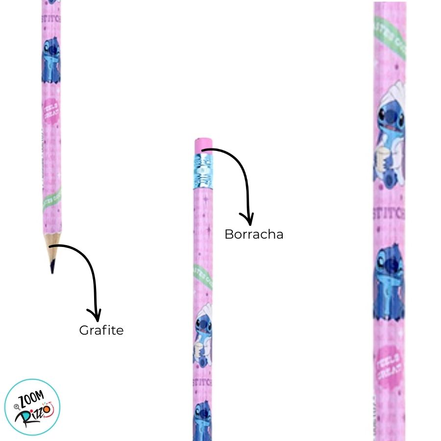 Lápis Stitch - HB Preto - Rosa - Disney Original - 1 unidade - Rizzo ...