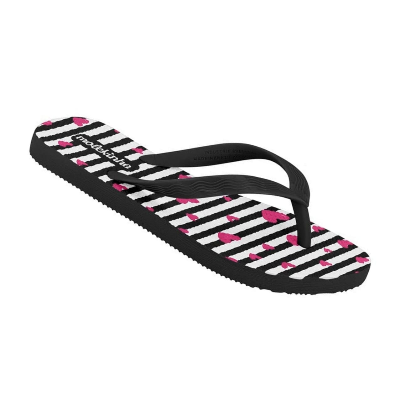 Chinelo Infantil Menina Molekinha Coração- Preto/Branco/ Pink ...