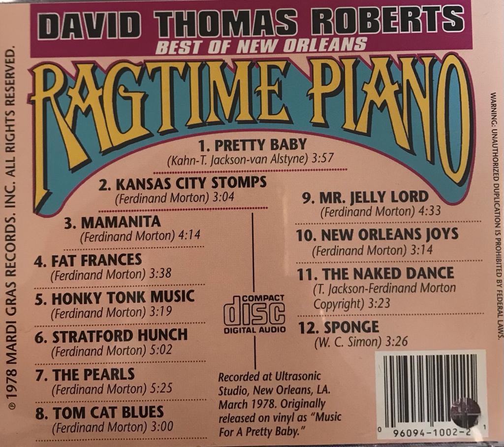 CD - David Thomas Roberts – Best Of New Orleans Ragtime Piano (Importa ...