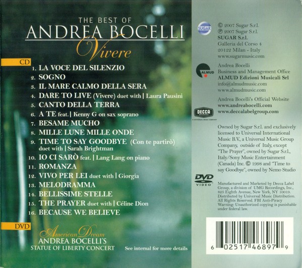 CD + DVD : Andrea Bocelli – Vivere - The Best Of Andrea Bocelli ( Impo ...