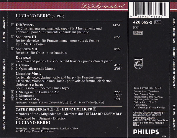 CD Berio – Sequenza III & VII - Différences - Due Pezzi - Chamber Musi ...
