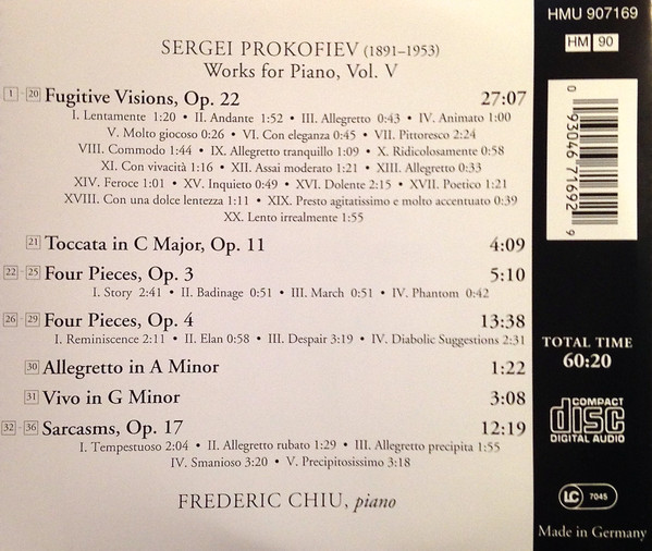 CD Prokofiev – Frederic Chiu – Works For Piano, Vol. V ( IMPORTADO - G ...