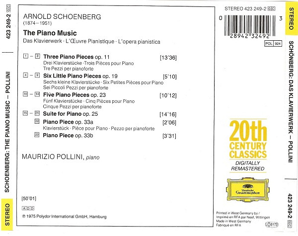 CD Schoenberg, Maurizio Pollini – The Piano Music = Das Klavierwerk ...