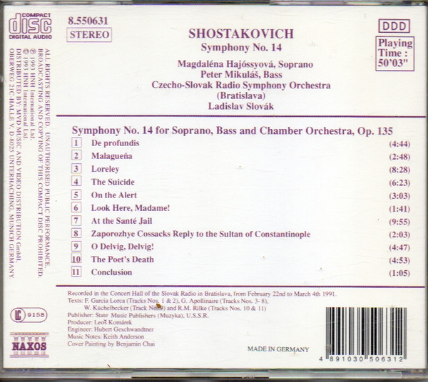 CD Shostakovich - Symphony No. 14 ( IMP - GERMANY ) - Colecionadores Discos - vários títulos em ...