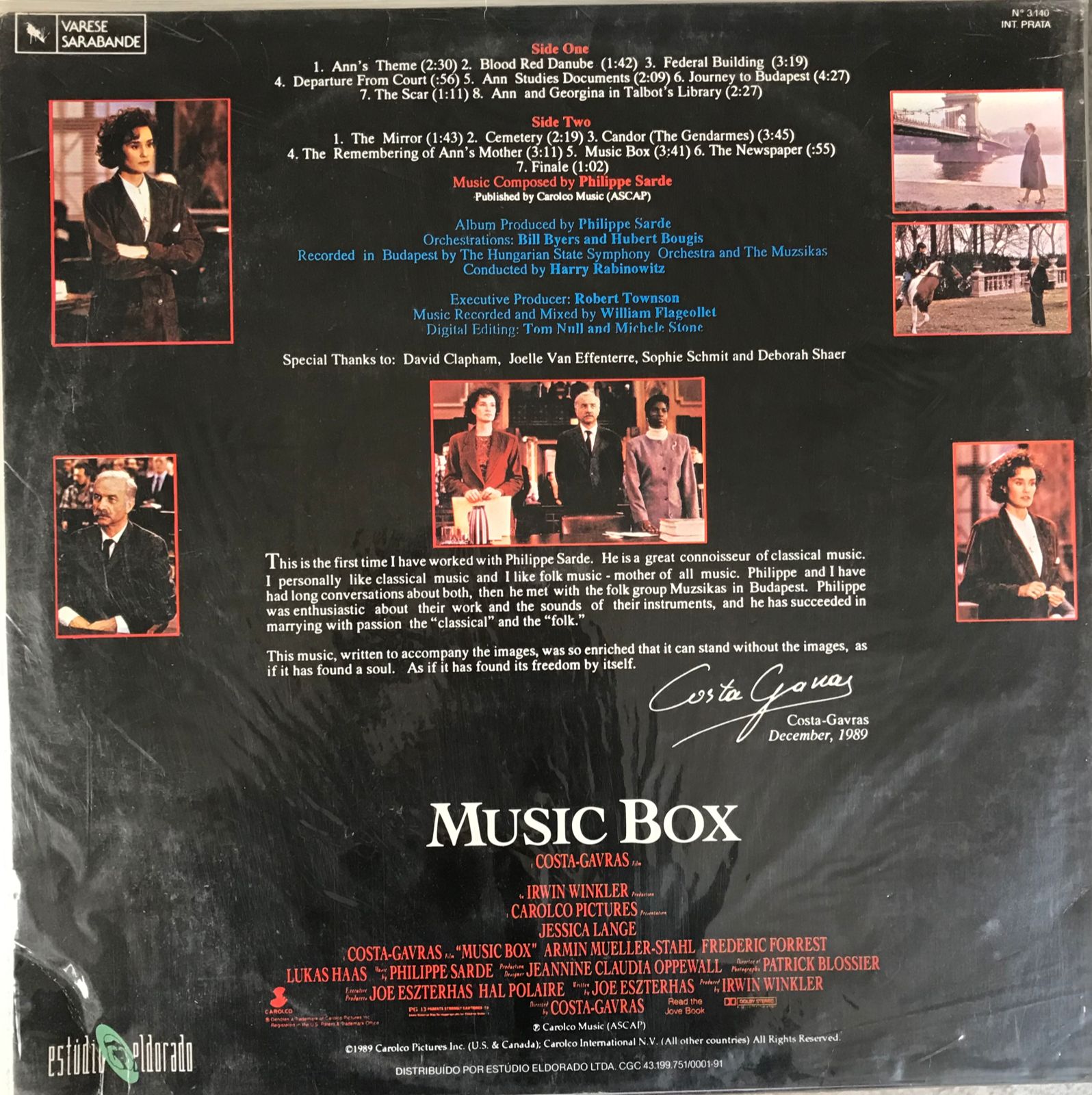 LP Philippe Sarde – Music Box (Original Motion Picture Soundtrack) "Mu ...