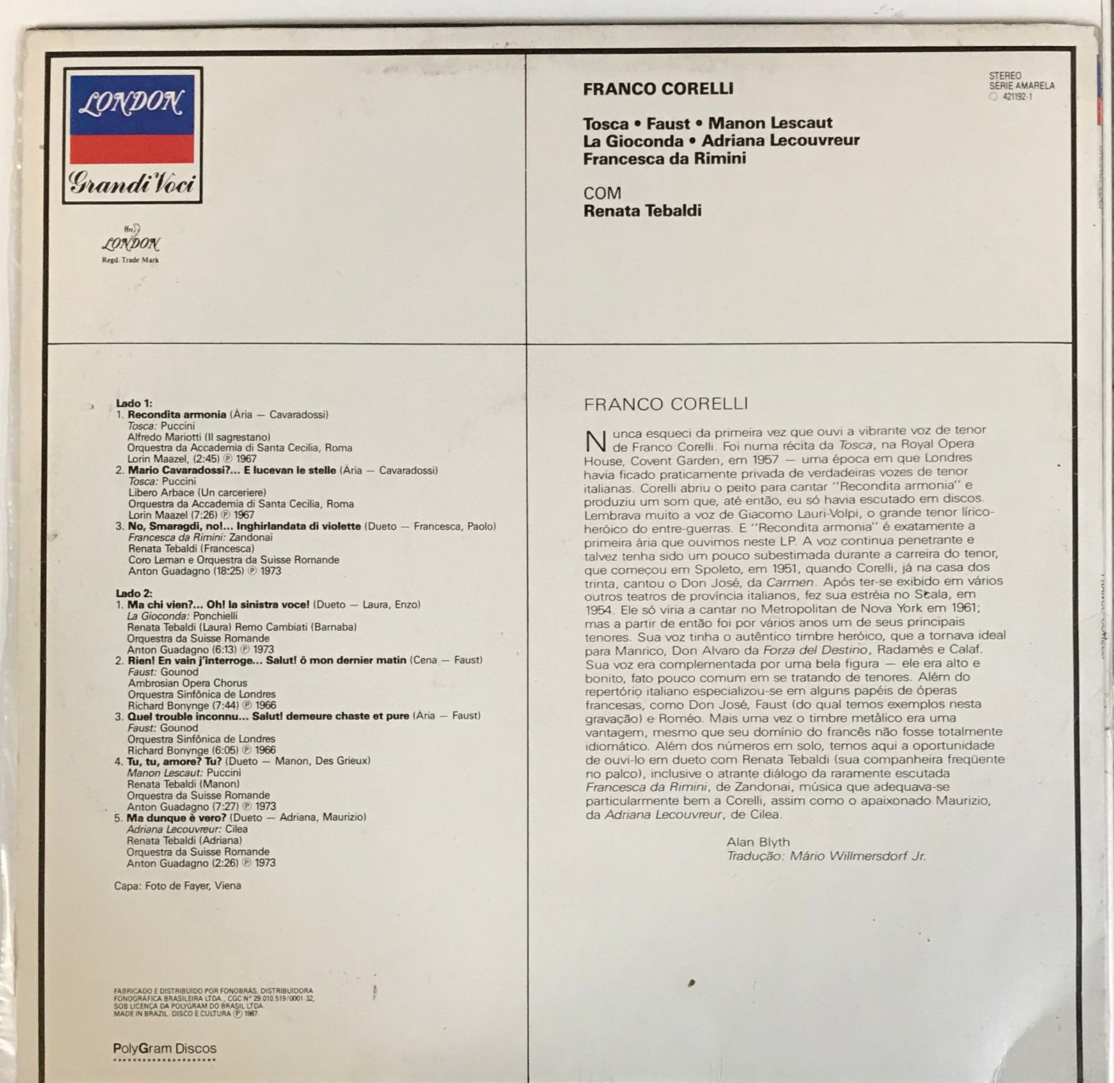 LP – Franco Corelli- Franco Corelli With Renata Tebaldi ...