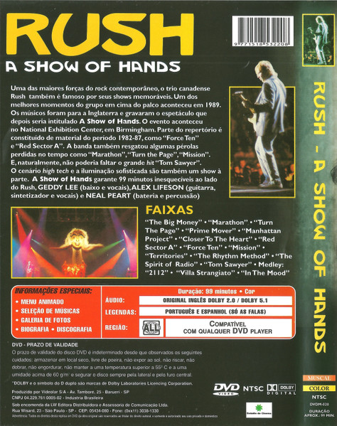 DVD - Rush – A Show Of Hands - Colecionadores Discos - vários títulos em Vinil, CD, Blu-ray e DVD