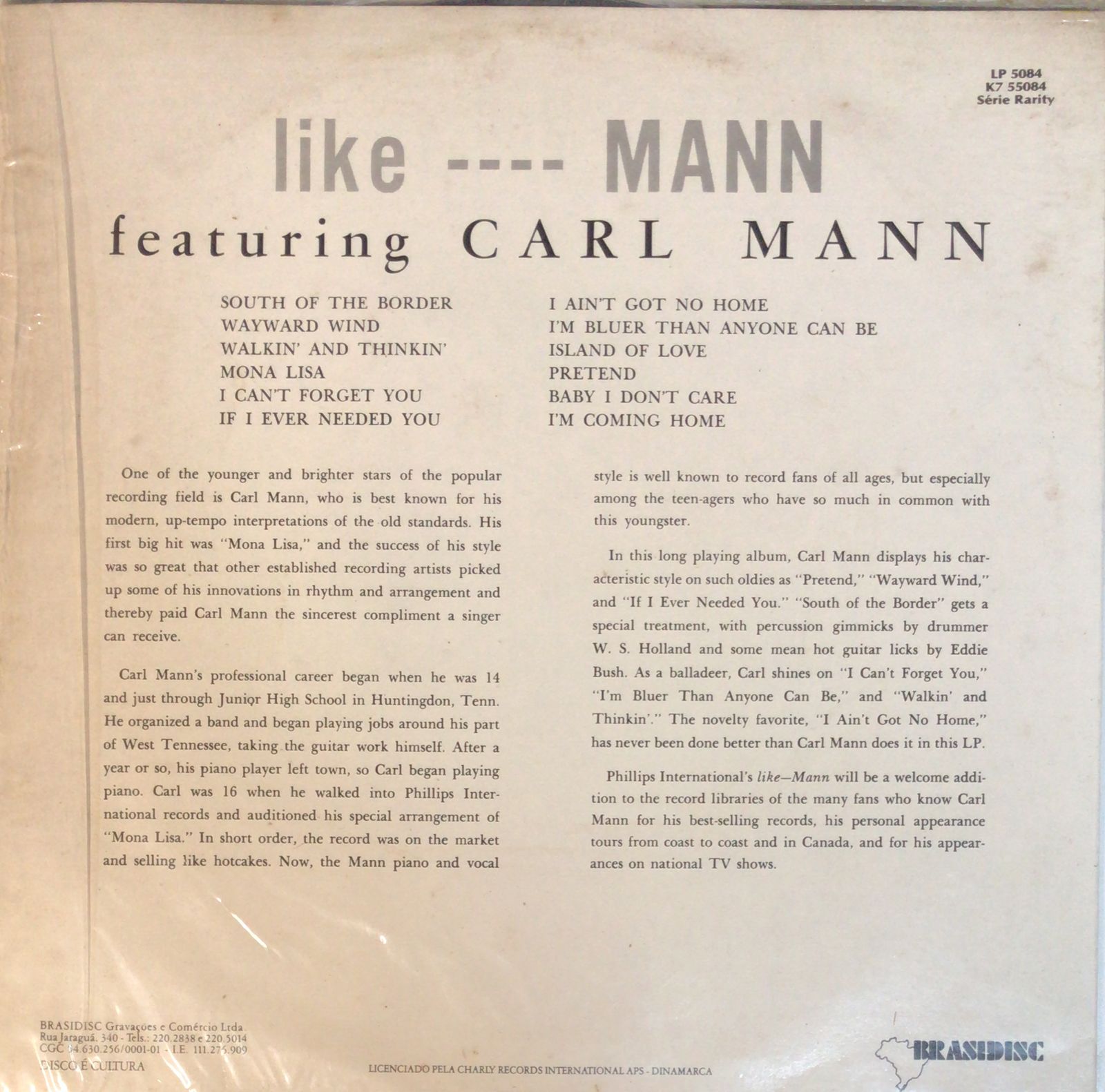 LP Carl-Mann-Like-Mann-Carl-Mann-Sings - Colecionadores Discos - vários ...