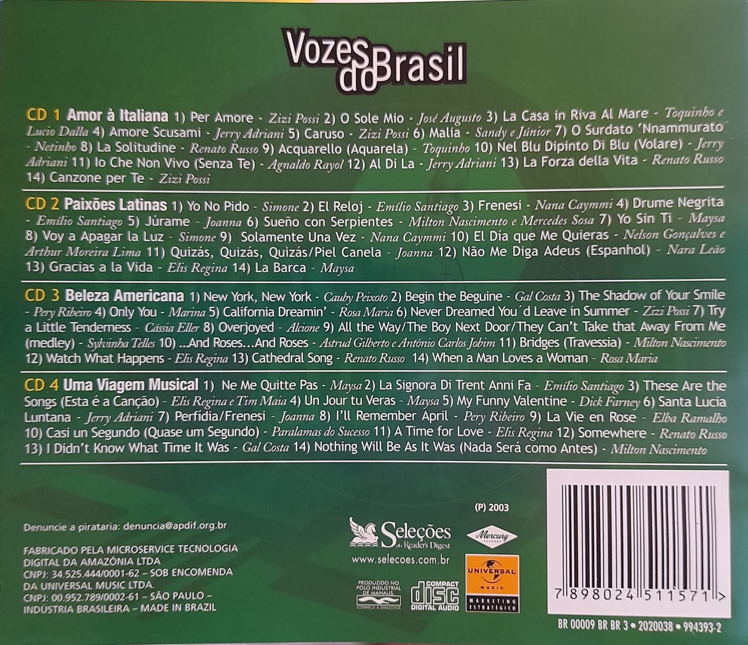 CD BOX - VOZES DO BRASIL (4 CDS VÁRIOS ARTISTAS) - Colecionadores ...