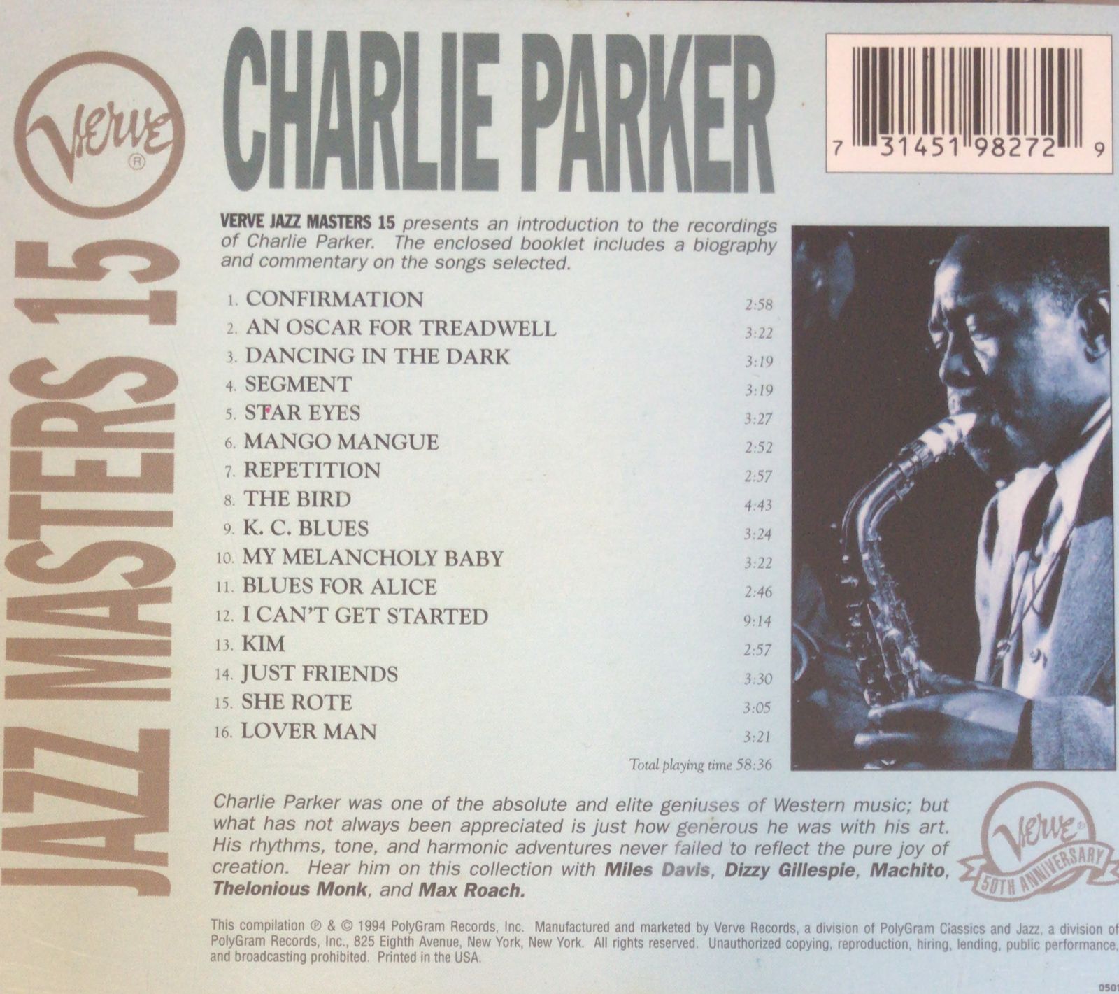 CD - Charlie Parker – Verve Jazz Masters 15 - Colecionadores Discos - vários títulos em Vinil ...