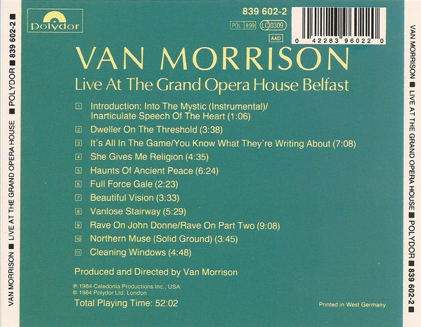 CD - Van Morrison – Live At The Grand Opera House Belfast ...