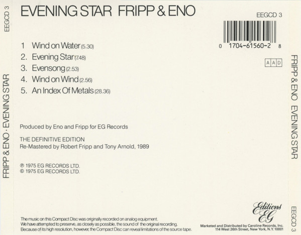CD - Fripp & Eno – Evening Star ( IMP USA ) - Colecionadores Discos ...