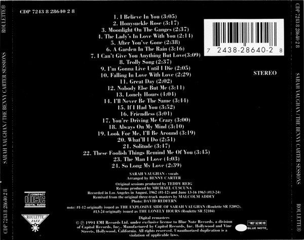 CD - Sarah Vaughan – The Benny Carter Sessions ( IMP - USA ...