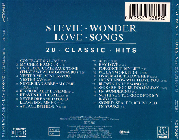 CD - Stevie Wonder – Love Songs: 20 Classic Hits (IMP. U.S.A ...