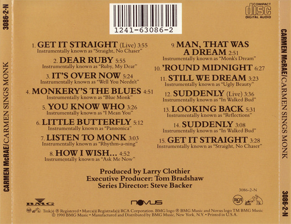CD - Carmen McRae – Carmen Sings Monk ( IMP - USA ) - Colecionadores ...