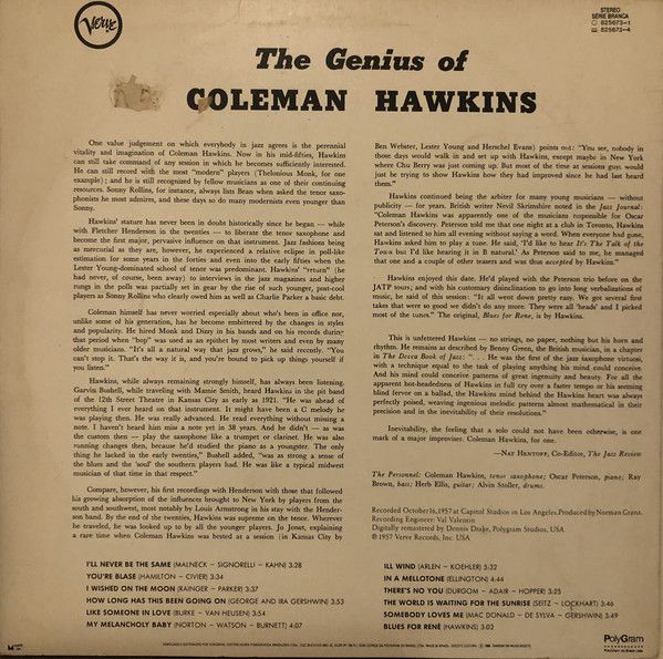 LP - Coleman Hawkins ‎– The Genius Of Coleman Hawkins - Colecionadores ...
