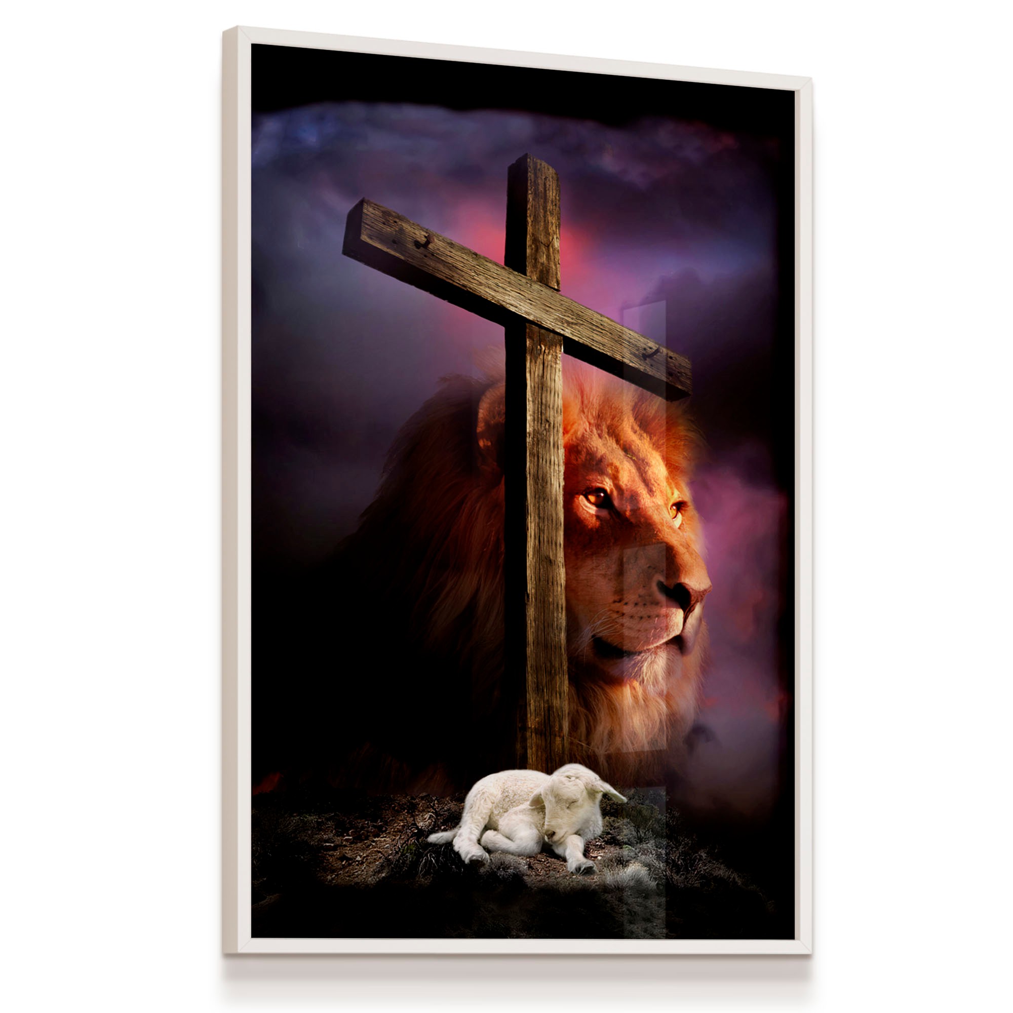 Quadro Decorativo Leão Judá Cruz Ovelha Religião - Art Parede - Quadros ...