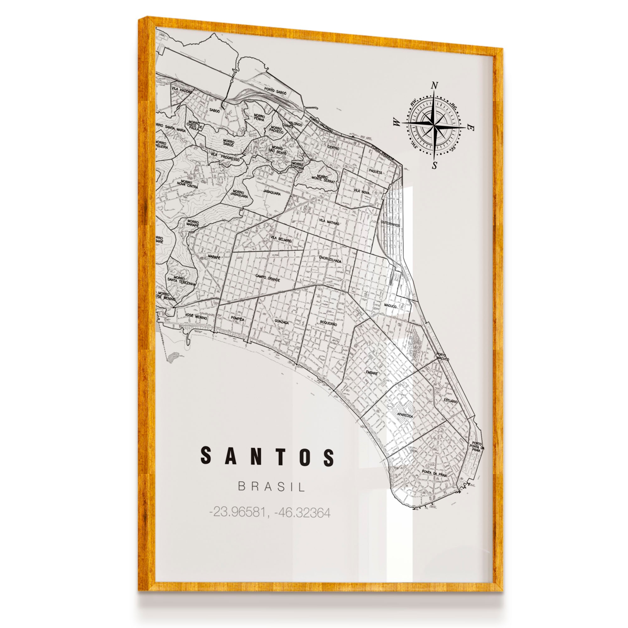 Quadro Mapa Cidade Santos São Paulo Ruas - Quadros decorativos