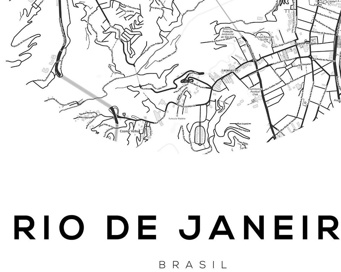 Quadro Decorativo Mapa Cidade Rio de Janeiro Brasil Nome de Ruas - Art ...