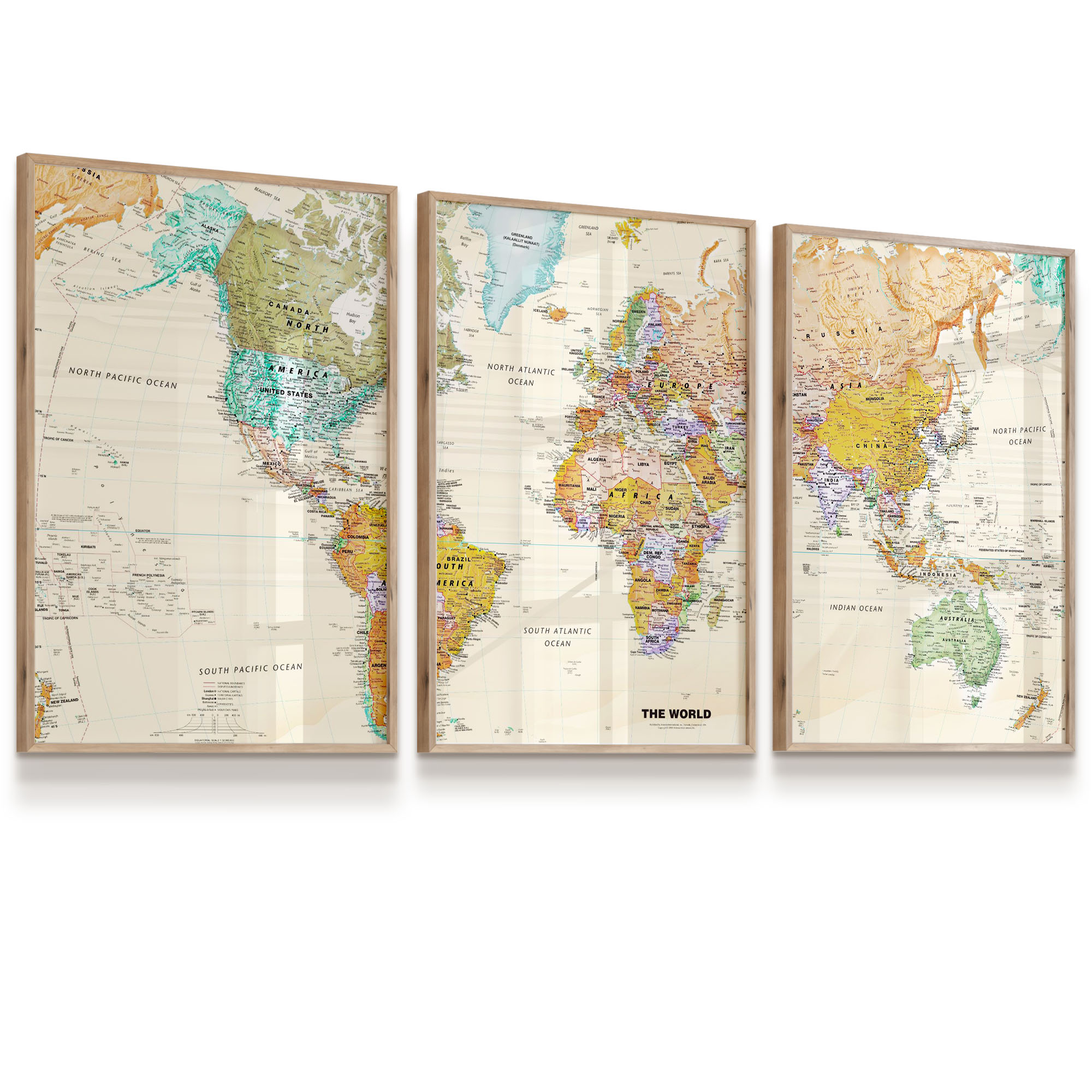 Quadro Decorativo Mapa Mundi Países Globo Kit 3 Quadros - Art Parede ...