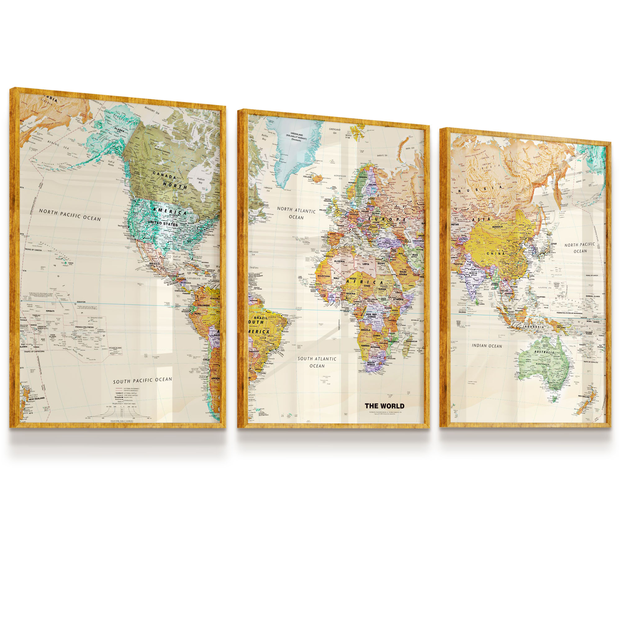 Quadro Decorativo Mapa Mundi Países Globo Kit 3 Quadros - Art Parede - Quadros decorativos