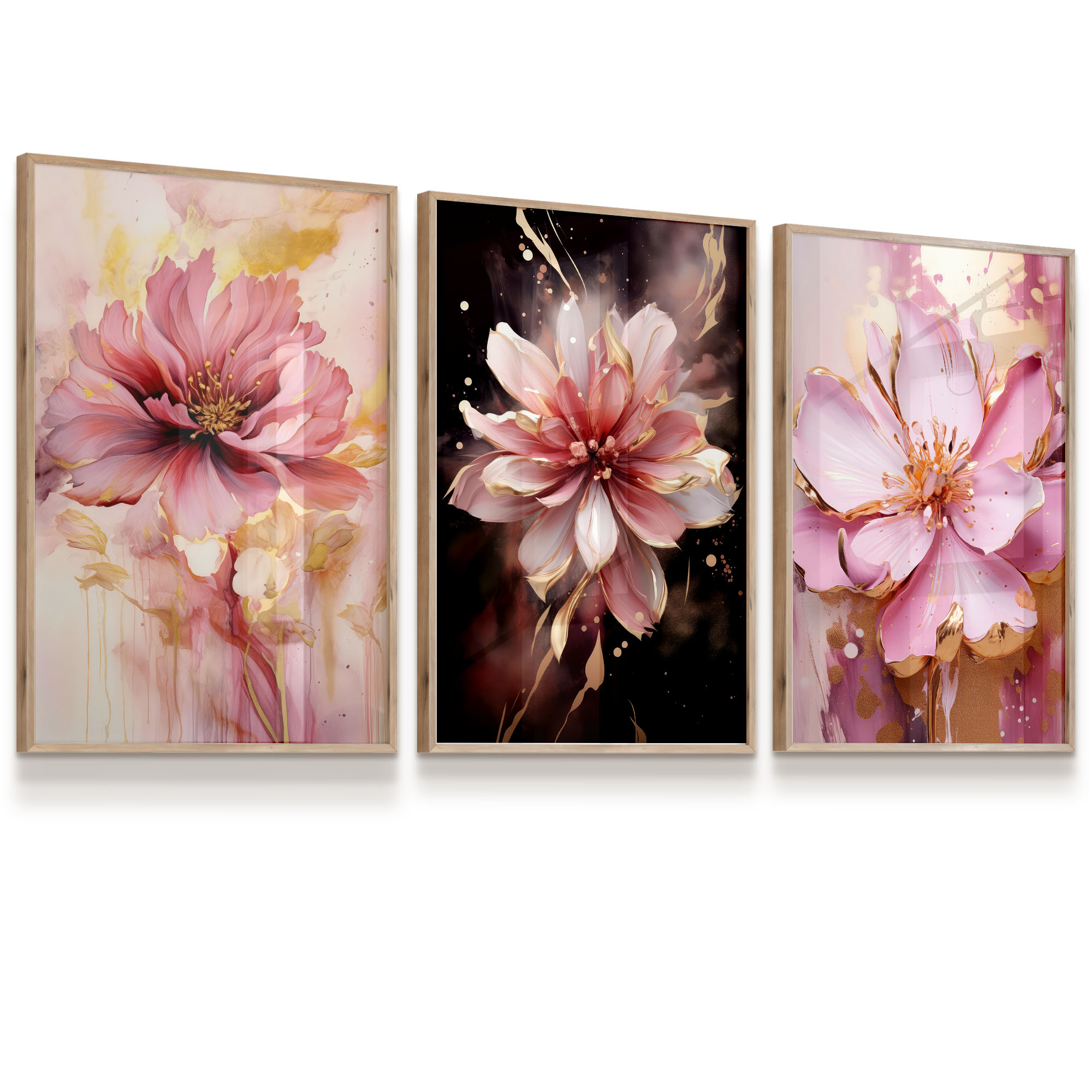Quadro Decorativo Trio Rosas Flores Pintura Floral Kit 3 Quadros - Art ...