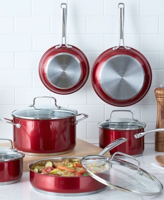 [PRONTA ENTREGA] Jogo de Panelas Kitchenaid 10 Peças Inox - Vermelho ...