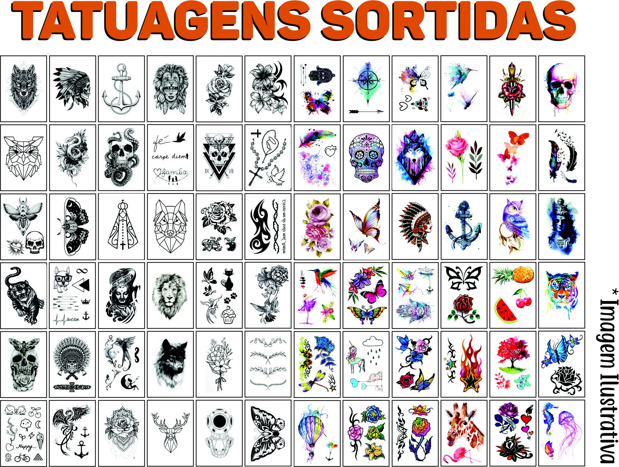 Tatuagem Temporária Kit 576 Tatuagens Tribais e Coloridas - Loja ...