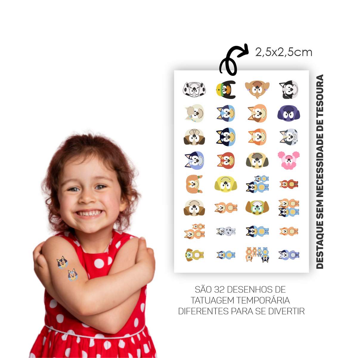 Tatuagem Temporária Infantil Cachorro Azul | Kit Festa 32-076 - Loja Tatuagem Mania