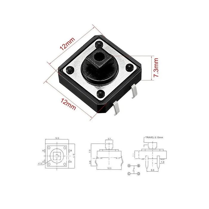 Chave Push Button 12x12x7.3mm com Furo - AutoCore Robótica - Arduino em ...
