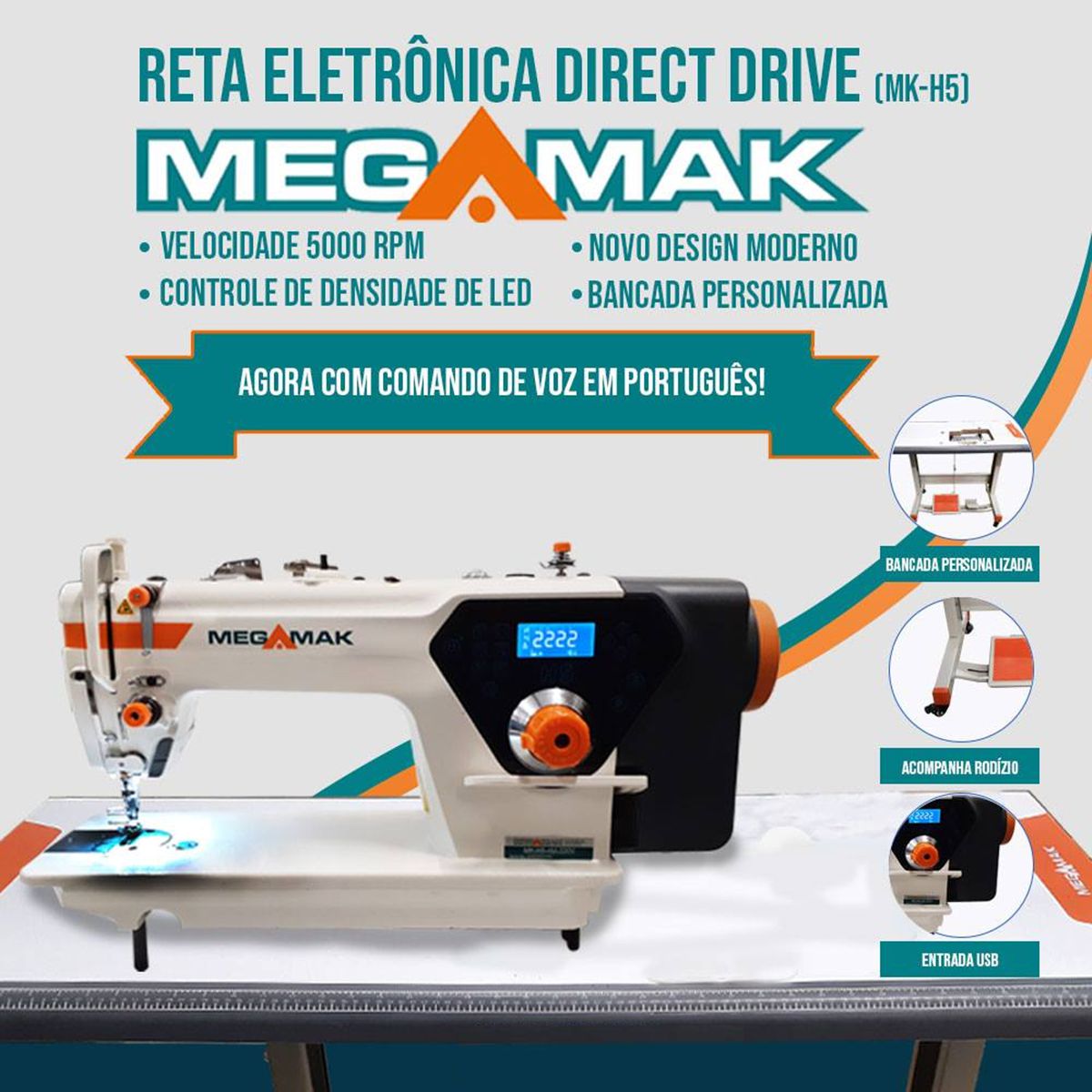 Máquina de Costura Reta Eletrônica Direct Drive MegaMak H5 - Plamaq ...