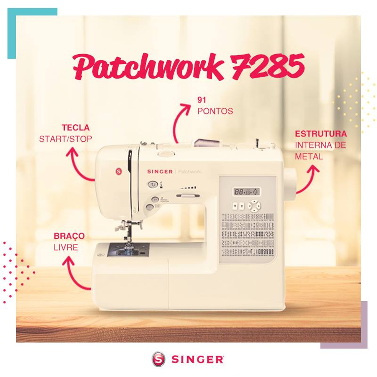 Máquina de Costura Doméstica Eletrônica Singer Patchwork 7285 - Plamaq ...