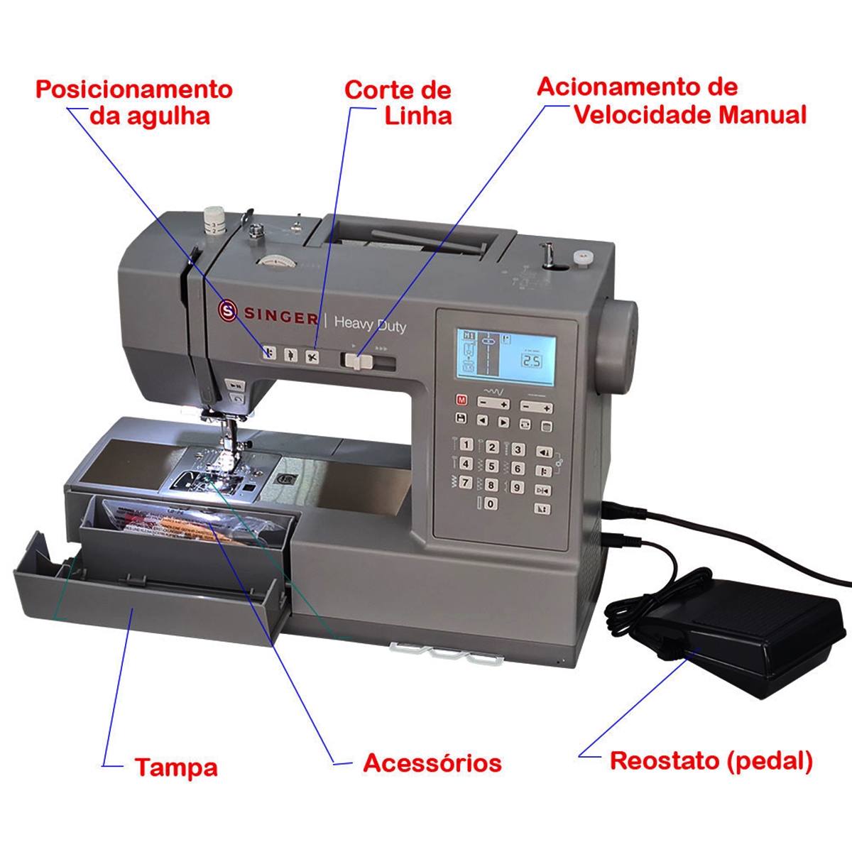 Máquina de Costura Doméstica Eletrônica Singer Heavy Duty HD6805 ...