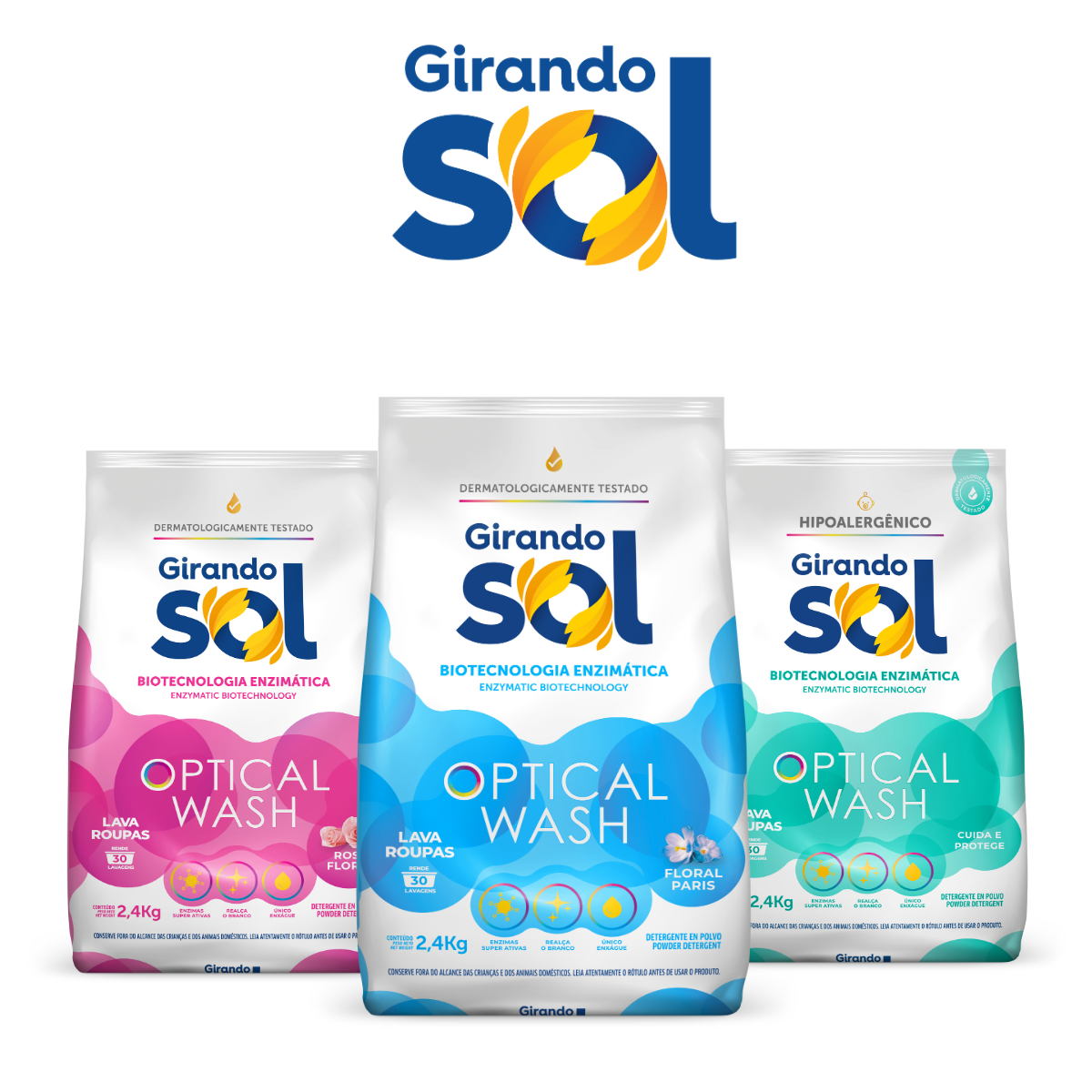 Lava Roupas Em Pó Floral Paris Girando Sol 2,4Kg, Optical Wash Biotecnologia Enzimática - La ...