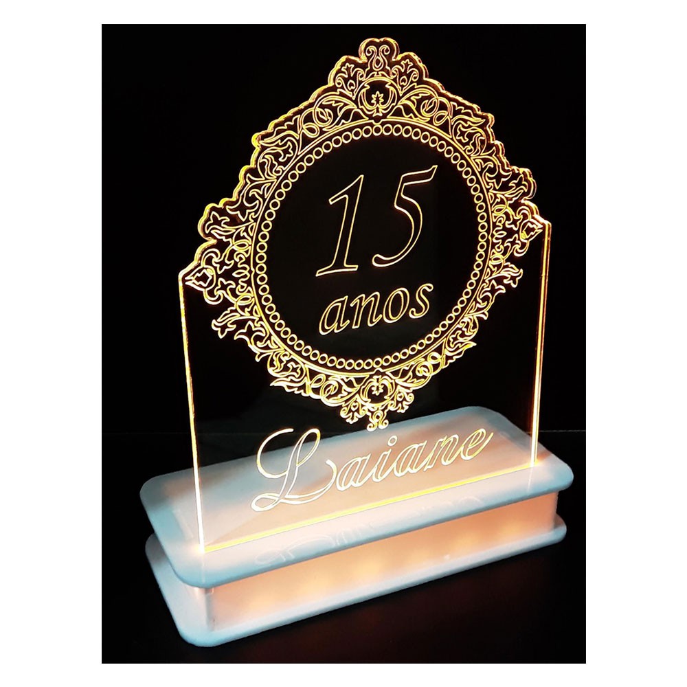 Topo de Bolo em Acrílico com LED Personalizado - Led's Marchi