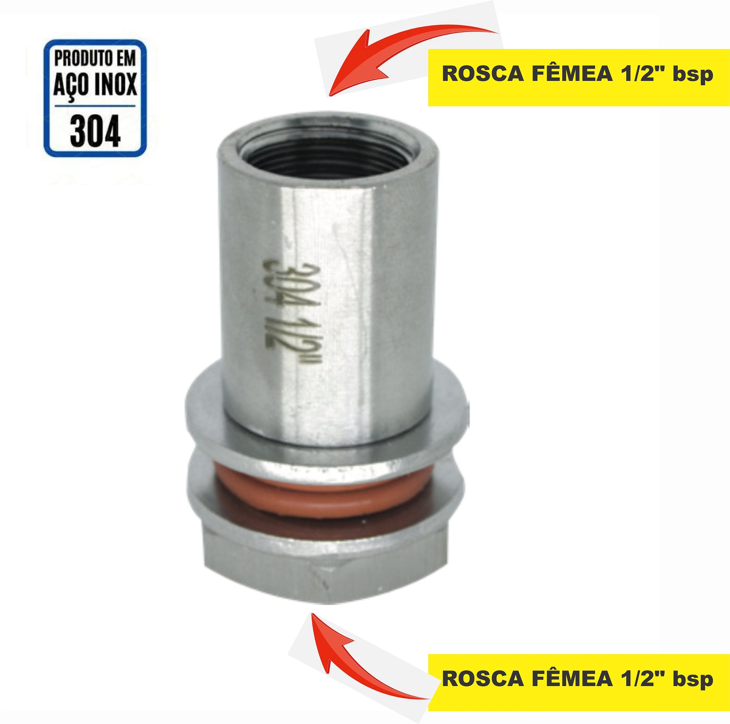 União Bulkhead em inox c/ LUVA FEMEA 1/2″ BSP - Craft Beer Brew Shop ...
