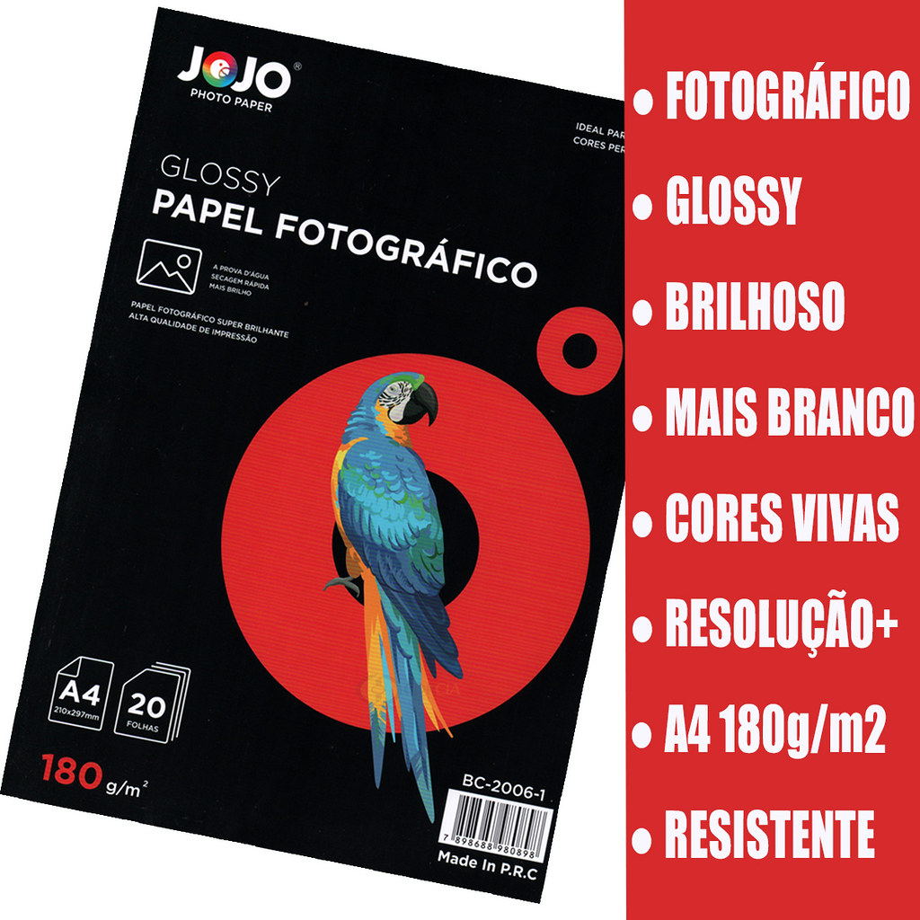 Papel A4 Fotográfico 180g JoJo Auto Brilho - 20 Folhas - CDRCIA ...