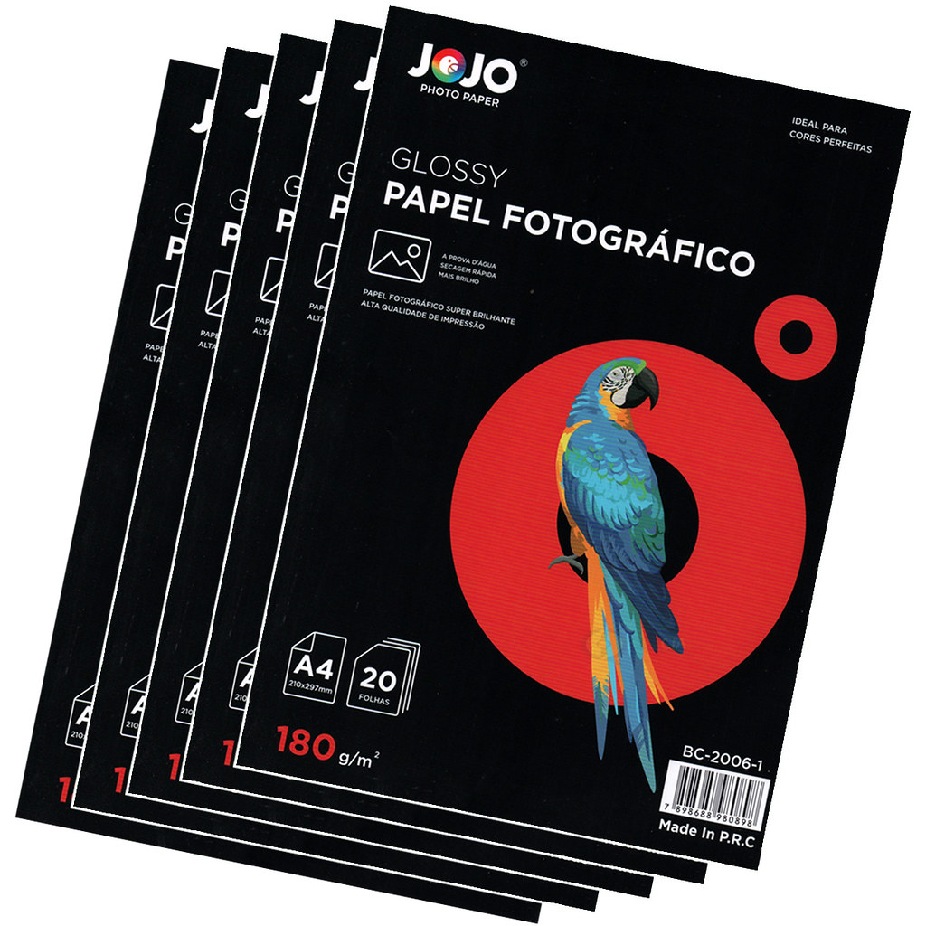 Papel A4 Fotográfico 180g JoJo Auto Brilho - 20 Folhas - CDRCIA Comércio e Assistência Técnica