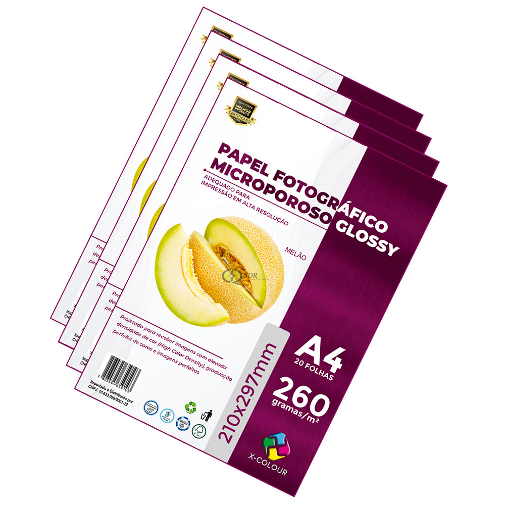 Papel Fotográfico Microporoso Glossy 260g - X-Colour - Pacote 80 folhas - CDRCIA Comércio e ...