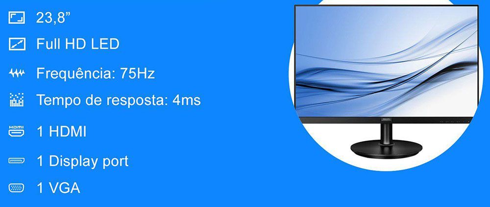 MONITOR PHILIPS 23.8" LED IPS FULL HD 75HZ BORDAS ULTRAFINAS ...